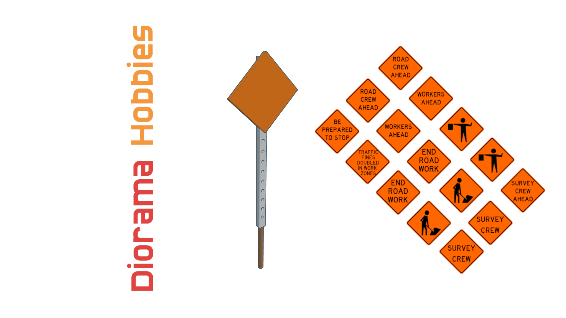 Road Work Crew Signs (12 pack) HO Scale 1:87 – Diorama Hobbies