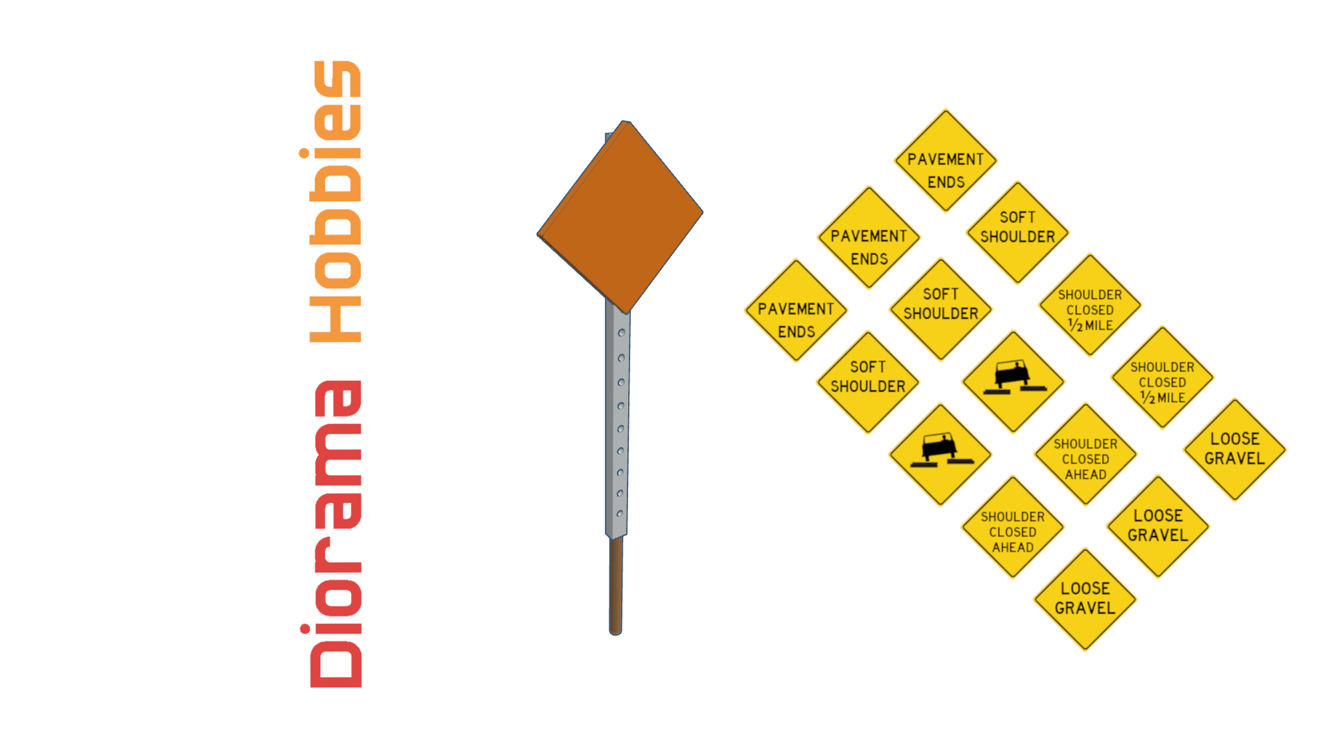 Road Conditions Signs (12 pack) HO Scale 1:87 – Diorama Hobbies